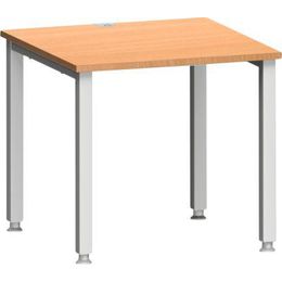 Sch&auml;fer Shop Schreibtisch MODENA FLEX, Quadrat, 4-Fu&szlig; Quadratrohr, B 800 x T 800 x H 720-820 mm, Buche/wei&szlig;aluminium