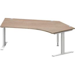 Sch&auml;fer Shop Sch&auml;fer Shop Genius Winkelschreibtisch MODENA FLEX, 135&deg; Winkel rechts, T-Fu&szlig; Rechteckrohr, B 2165 x T 800/800 x H 650-850 mm, Eiche/wei&szlig;alu