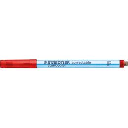 Folienstifte Staedtler Lumocolor&reg; correctable 305, Linienbreite F, trocken abwischbar, 10 St., rot