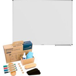 Whiteboard Legamaster UNITE, magnetisch, Markerablage, B 1200 x T 12,6 x H 900 mm, lackierter Stahl, wei&szlig;, inkl. Whiteboard Zubeh&ouml;r Set WOODEN, 17-teilig