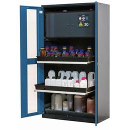 Chemikalienschrank ASECOS CS-CLASSIC-GF, Fl&uuml;gelt&uuml;ren mit Glasausschnitt, Front Enzianblau, B 1055 x T 520 x H 1950 mm