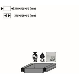 Auszugswanne Standard f&uuml;r ASECOS Sicherheitsschr&auml;nke der Q30, Q90 und S90 Serie, Stahlblech, lichtgrau, B 348 x T 505 x H 50 mm, 4,5 l, bis 25 kg