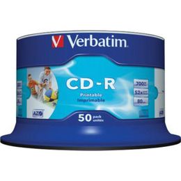 Verbatim CD-R printable (Tinte), bis 52fach, 700 MB/80 min, 50er-Spindel