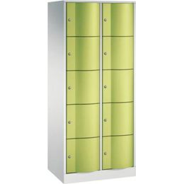 C+P Schlie&szlig;fachschrank Resisto, 2 Abteile, 10 F&auml;cher, B 772 x T 540 x H 1950 mm, Lichtgrau/Clowngr&uuml;n