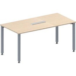 Sch&auml;fer Shop Sch&auml;fer Shop Genius Konferenztisch MODENA FLEX, 6-fach Anschluss, Rechteck, 4-Fu&szlig; Quadratrohr, B 1600 x T 800 x H 720-840 mm, Ahorn/wei&szlig;alu