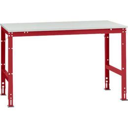 Manuflex Arbeitstisch UNIVERSAL Standard, 1500 x 1000 mm, Kunststoff lichtgrau, rubinrot
