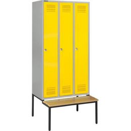 Sch&auml;fer Shop Sch&auml;fer Shop Genius Kleiderspind mit Sitzbank, 3 Abteile, Zylinderschloss, hellsilber/gelb