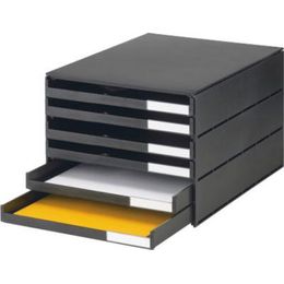 Schubladenbox Styro&reg; Styroval, Format C4, 6 offene Sch&uuml;be, stapelbar, Beschriftungsmaterial, B 243 x T 335 x H 200 mm, Recycling-Kunststoff, schwarz