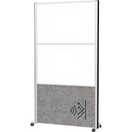 Maul Stellwandsystem Maulconnecto, 1x Akustikvlies dunkel, 2x Whiteboard, Klettverbindung, auf Rollen, H 1800 x B 1000 mm, silber