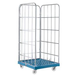 Rollbox, 3-seitig, Kunststoffbodenplatte, 724 x 815 x 1850 mm, blau (RAL 5012)