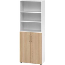 Kombischrank Breno, 6OH, Schrank- und Regalelement, abschlie&szlig;bar, B 800 x T 420 x H 2156 mm, Spanplatte, wei&szlig;/Eiche
