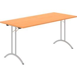 Schäfer Shop Schäfer Shop Select Klapptisch, Rechteck, Doppel-T-Fußgestell, Spezial-Klappbeschlag & Bodenausgleich, B 1600 x T 700 x H 720 mm, Buche-Dekor/alusilber