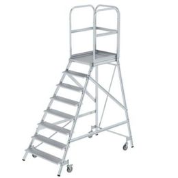 Munk Podesttreppe, 8 Stufen, einseitig begehbar, Rechteckrohr-Holme, Plattform B 600 x T 800 mm, Handlauf, 3-seitiges Gel&auml;nder, max. 150 kg