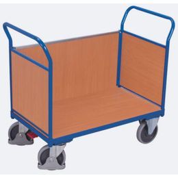 Sch&auml;fer Shop Dreiwandwagen, Stahl/MDF-Platte, Enzianblau/Buche-Dekor, L 1000 x B 575 mm, herausnehmbare L&auml;ngswand, TPE-Rollen mit EasySTOP, bis 500 kg
