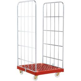 Rollbox, 2-seitig,Kunststoffbodenplatte, 724 x 815 x 1660 mm, rot (RAL 3000)