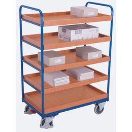 Etagenwagen, Stahl/MDF-Platte, Enzianblau/Buche-Dekor, 5 Etagen, 965 x 555 mm, EasySTOP, bis 250 kg