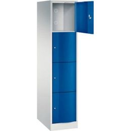 C+P Schlie&szlig;fachschrank Resisto, 1 Abteil, 4 F&auml;cher, B 396 x T 640 x H 1950 mm, Lichtgrau/Enzianblau