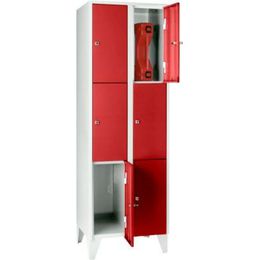 Wertfachschrank 300 mm, 2 Abteile, 6 F&auml;cher, Sicherheitszylinderschloss, Fu&szlig;, feuerrot