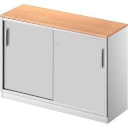 Sch&auml;fer Shop Sch&auml;fer Shop Genius Schiebet&uuml;renschrank TETRIS SOLID, 2 OH, B 1200 mm, inkl. 19 mm Abdeckplatte, Buche-Dekor/wei&szlig;alu