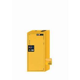 Sicherheitsschrank Typ 90 ASECOS S-PEGASUS-90, Fl&uuml;gelt&uuml;r mit Schlie&szlig;-Automatik, Anschlag rechts, Front Sicherheitsgelb, B 596 x T 616 x H 1298 mm
