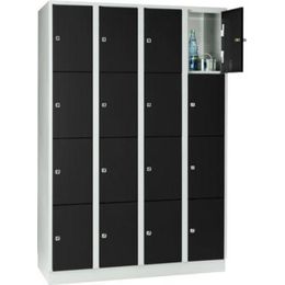 Wertfachschrank 300 mm, 4 Abteile, 16 F&auml;cher, Sicherheitszylinderschloss, Sockel, tiefschwarz