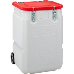 Mobil-Box CEMO, Volumen 250 l, f&uuml;r feste Gefahrstoffg&uuml;ter Verpackungsgruppe II und III, konform mit ADR/RID/IMDG Code, Klappdeckel, PE, grau/rot