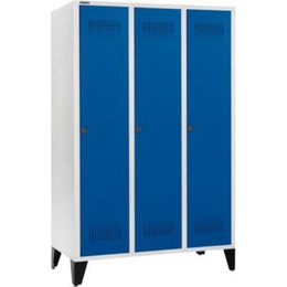Sch&auml;fer Shop Sch&auml;fer Shop Genius Kleiderspind mit F&uuml;&szlig;en, 3 Abteile, 400 mm Abteilbreite, Sicherheitsdrehriegelverschluss, lichtgrau/enzianblau