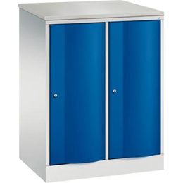C+P Garderobenschrank Resisto, 2 Abteile, 2 F&auml;cher, B 772 x T 540 x H 1077 mm, Lichtgrau/Enzianblau
