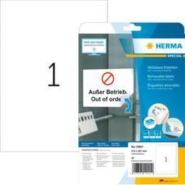 Herma Etiketten Nr. 10021, 210 x 297 mm, abl&ouml;sbar, selbstklebend, sichere Haftung, Papier, wei&szlig;, 25 St&uuml;ck