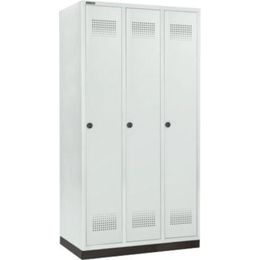 Sch&auml;fer Shop Sch&auml;fer Shop Genius Kleiderspind mit Sockel, 3 Abteile, 300 mm Abteilbreite, Sicherheitsdrehriegelverschluss, lichtgrau
