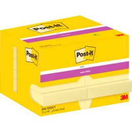 Post-It&reg; Haftnotizen Super Sticky Notes, gelb, 47,6 x 73 mm, 90 Blatt/Block, 12 Bl&ouml;cke, in Kartonverpackung