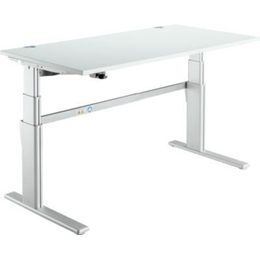 Schreibtisch Komfort, elektrisch höhenverstellbar, Rechteck, C-Fuß, B 1600 x T 800 x H 655-1305 mm, lichtgrau/weißaluminium RAL 9006