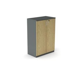 Fl&uuml;gelt&uuml;renschrank BEXXSTAR, 3 Ordnerh&ouml;hen, Holzt&uuml;ren, H 1155 mm, dunkelgrau/Eiche