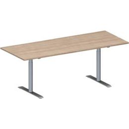 Sch&auml;fer Shop Sch&auml;fer Shop Genius Konferenztisch MODENA FLEX, Rechteck, T-Fu&szlig; Rundrohr, B 2000 x T 800 x H 650-850 mm, lichtgrau/wei&szlig;aluminium RAL 9006