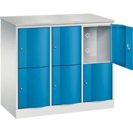 C+P Schlie&szlig;fachschrank Resisto, 3 Abteile, 6 F&auml;cher, B 1148 x T 540 x H 1077 mm, Lichtgrau/Lichtblau