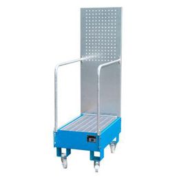 Bauer Fahrbare Auffangwanne LPW 60-3, mit Lochplattenwand, aus Stahl, Kapazit&auml;t 2 x 60-Liter Fass, blau