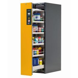 Sicherheitsschrank Typ 90 ASECOS V-MOVE-90, Vertikalauszug mit Schlie&szlig;-Automatik, Front Sicherheitsgelb, B 449 x T 860 x H 1966 mm