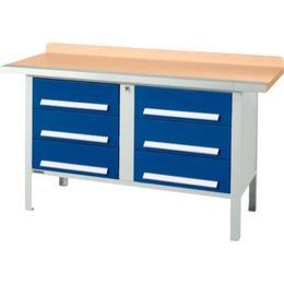 Sch&auml;fer Shop Kastenwerkbank Sch&auml;fer Shop Select PWi 150-6, Buche Multiplexplatte, mit Stahlkante, bis 750 kg, B 1500 x T 700 x H 840 mm, Enzianblau
