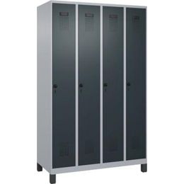 Kleiderspind C+P Evolo Plus, 4 Abteile, 300 mm Abteilbreite, mit F&uuml;&szlig;en, Anschlag rechts, Drehriegel, B 1200 x T 500 x H 1950 mm, wei&szlig;aluminium/anthrazitgrau