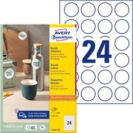 Avery Zweckform Avery&reg; Zweckform Etiketten L3415-100, A4, universell, permanenthaftend, druckergeeignet, FSC&reg;-Papier, rund, &Oslash; 40 mm, wei&szlig;, 2400 St&uuml;ck auf 100 Bogen