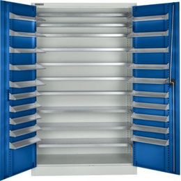 Sch&auml;fer Shop Sch&auml;fer Shop Select Magazinschrank, 10 Fachb&ouml;den, ohne Ausstattung, B 1200 x T 500 x H 1935 mm, Stahl, lichtgrau/enzianblau
