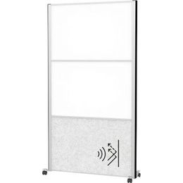Maul Stellwandsystem Maulconnecto, 1x Akustikvlies hell, 2x Whiteboard, Klettverbindung, auf Rollen, H 1800 x B 1000 mm, silber