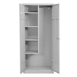 Putzmittelschrank, B 800 mm, 4 B&ouml;den, verk&uuml;rzte Mitteltrennwand, abschlie&szlig;bar, lichtgrau RAL 7035/lichtgrau RAL 7035