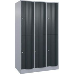 C+P Garderobenspind Resisto, 3 Abteile, 6 F&auml;cher, B 1148 x T 640 x H 1950 mm, Wei&szlig;alu/Anthrazitgrau