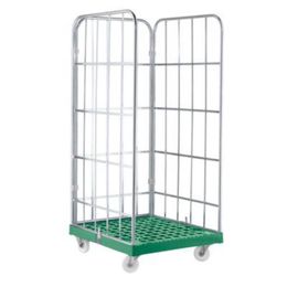 Rollbox, 3-seitig, Kunststoffbodenplatte, 724 x 815 x 1850 mm, gr&uuml;n (RAL 6024)