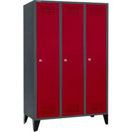 Sch&auml;fer Shop Sch&auml;fer Shop Genius Kleiderspind mit F&uuml;&szlig;en, 3 Abteile, 400 mm Abteilbreite, Zylinderschloss, anthrazit/rubinrot
