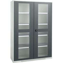 Sch&auml;fer Shop Sch&auml;fer Shop Genius Fl&uuml;gelt&uuml;renschrank FS, Stahl, Sichtfenster, L&uuml;ftungsl&ouml;cher, B 1343 x T 620 x H 1950 mm, 5 OH, Lichtgrau/Anthrazitgrau, bis 750 kg