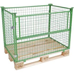 Gitteraufsatzrahmen, f&uuml;r Europaletten, Nutzlast bis 800 kg, &Ouml;ffnungsklappe, stapelbar, L 800 x B 1200 x H 1000 mm, Stahl, maigr&uuml;n RAL 6017