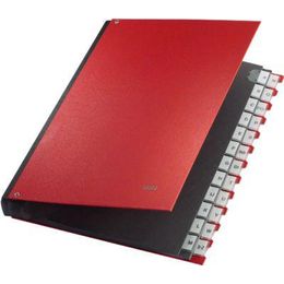 Leitz&reg; Pultordner, f&uuml;r DIN A4, alphabetisch, 26 F&auml;cher, Graupappe, rot