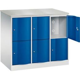 C+P Schlie&szlig;fachschrank Resisto, 3 Abteile, 6 F&auml;cher, B 1148 x T 640 x H 1077 mm, Lichtgrau/Enzianblau
